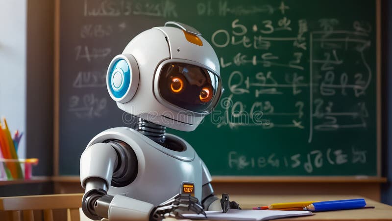Cute robot at school smart stock illustration. Illustration of learning ...