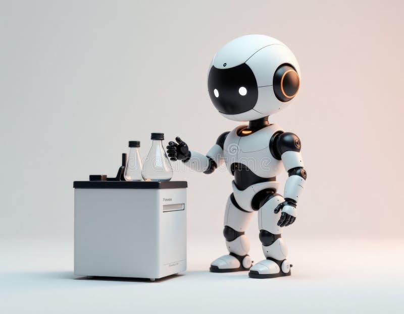 Cute Robot Scientist Conducting Experiment in Lab Stock Illustration ...