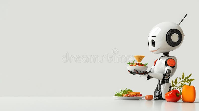 Cute Robot Serving Healthy Food on Table Stock Illustration ...