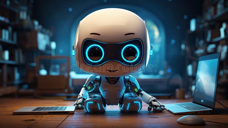 Cute Robot Sitting on Office Table Ai Generated Character 3d Image ...