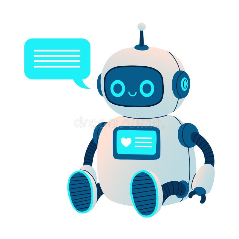 Cute Robot Sitting with Text. Cartoon Science Technology Concept ...