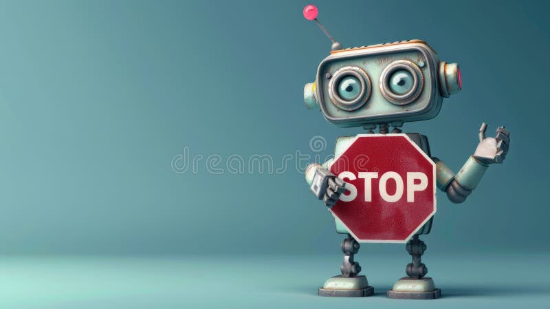 Cute Robot with Stop Sign AI Generated Stock Illustration ...