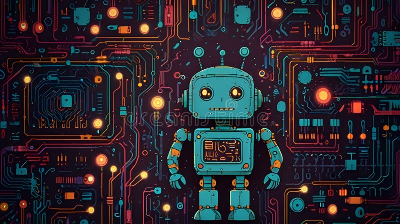 A Cute Robot-themed Background with Tiny AI Companions and Colorful ...