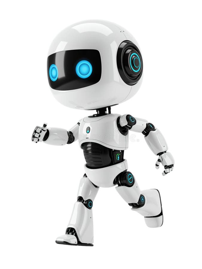 Cute Robot Walking Against a White Background Stock Image ...