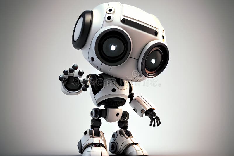 Cute Robot on a White Backdrop with a Pointing Hand and a Winking Eye ...
