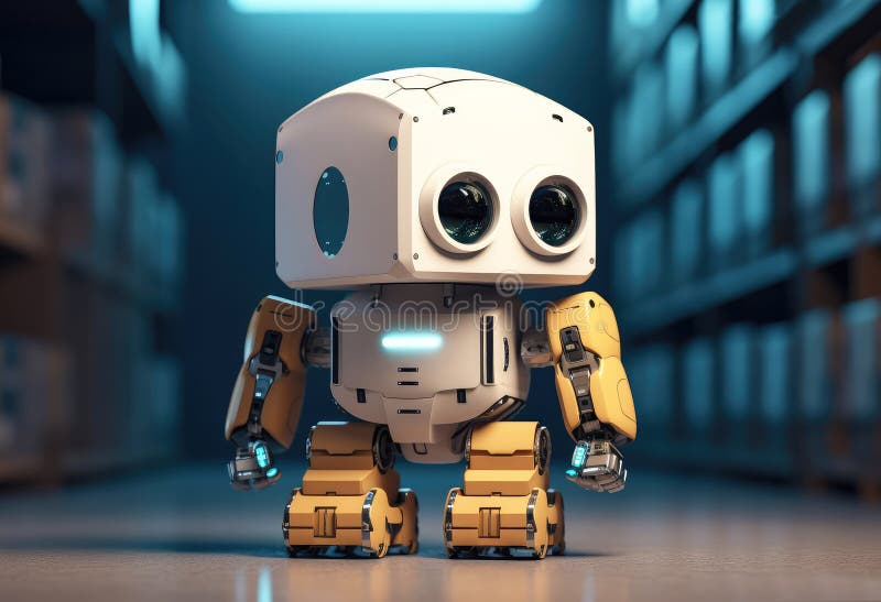 Cute Robot Working in Warehouse, Distribution Center, Logistic Center ...