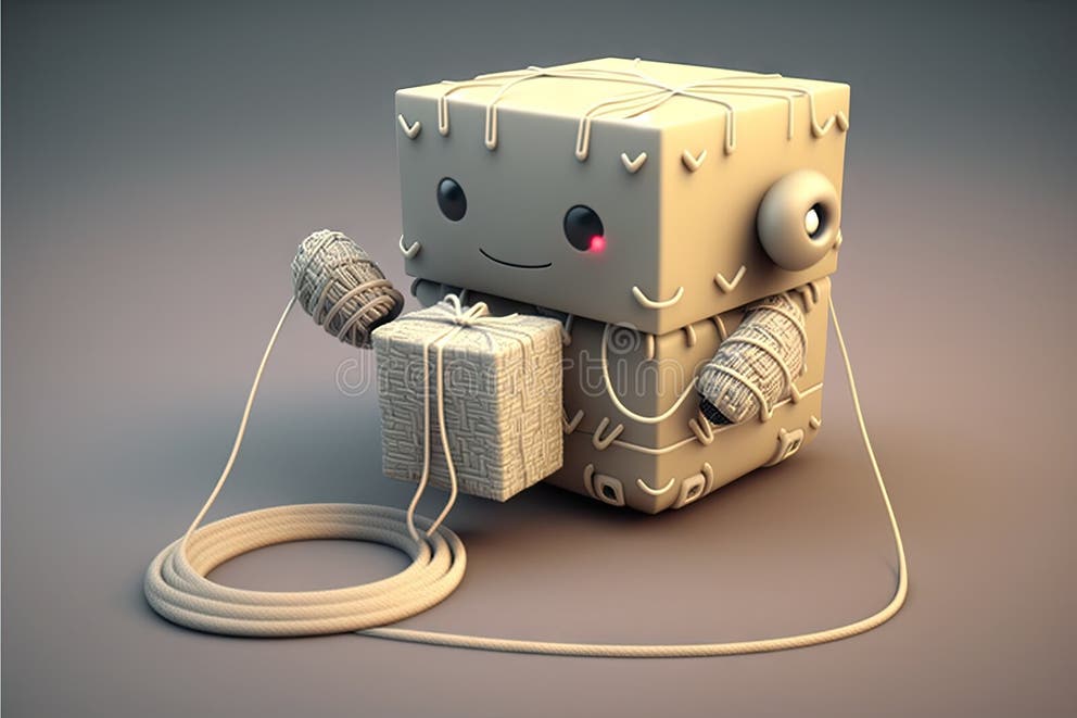 Cute Robot Wrapping Gift Box with String and Bow Stock Illustration ...