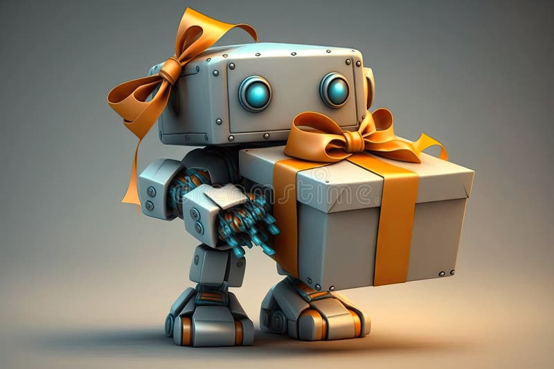 Cute Robot Wrapping Present and Putting Bow on Top Stock Illustration ...