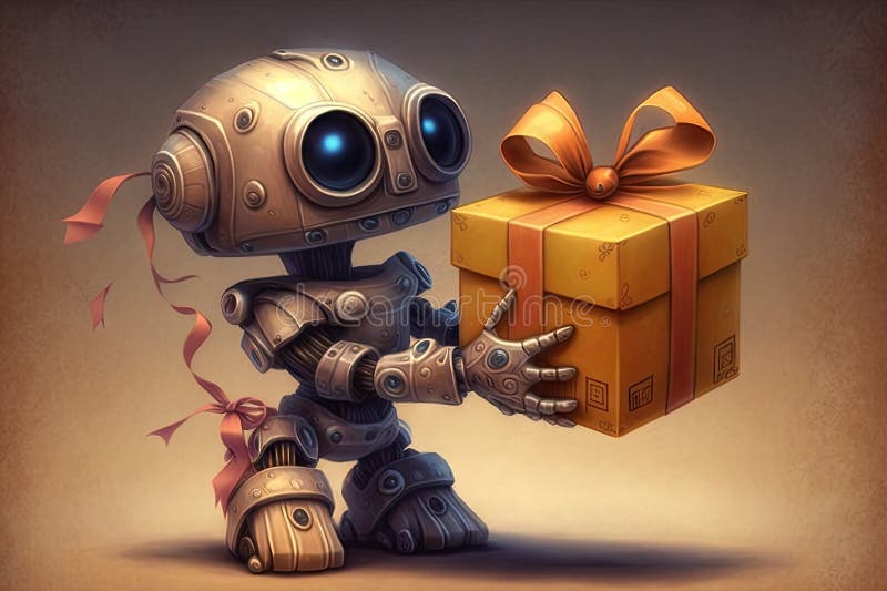 Cute Robot Wrapping Present and Putting Bow on Top Stock Illustration ...