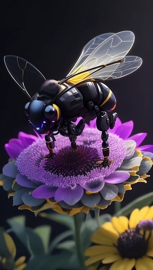 Cute Robotic Bee on Flower Colorful Anime Image , Robotic Technology ...