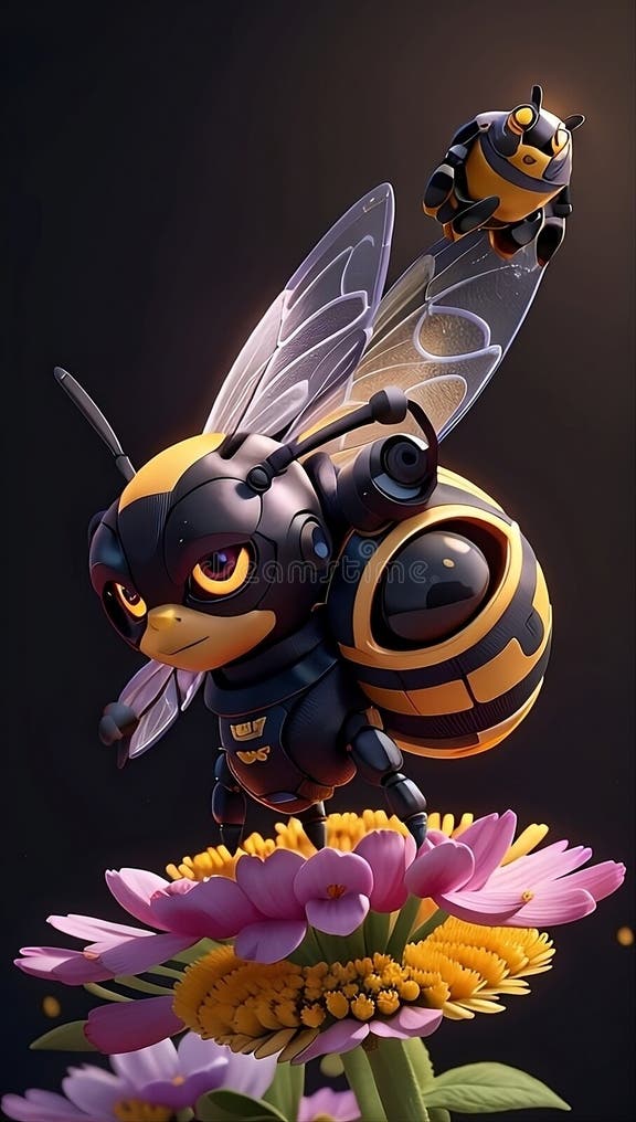 Cute Robotic Bee on Flower Colorful Anime Image , Robotic Technology ...
