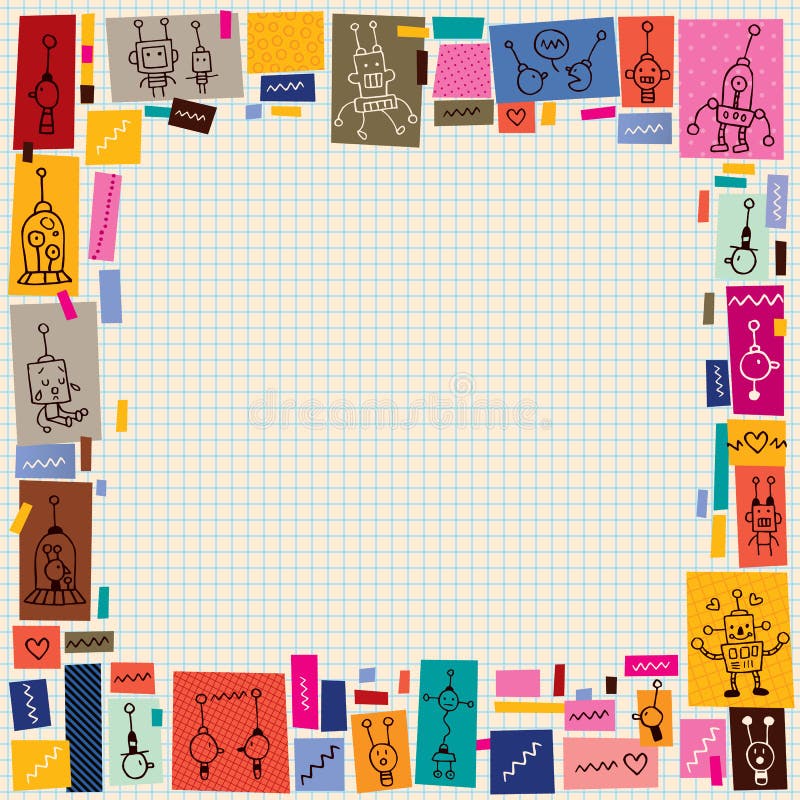 Cute Robots Collage Cartoon Doodle Border Stock Vector - Illustration ...
