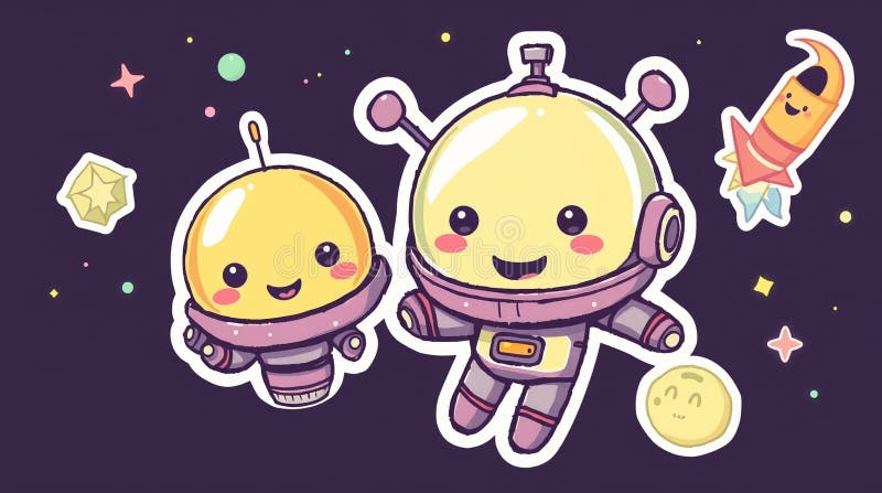 Cute Robots Exploring Outer Space! Stars, Planets, and a Rocket Make ...
