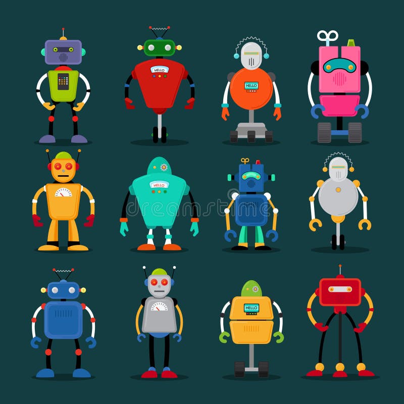 Cute robots icons big set stock vector. Illustration of future - 81896851