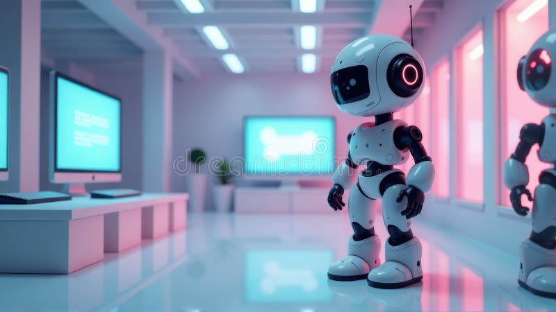 Cute Robots in Modern Office - AI Technology and Future Workplace ...