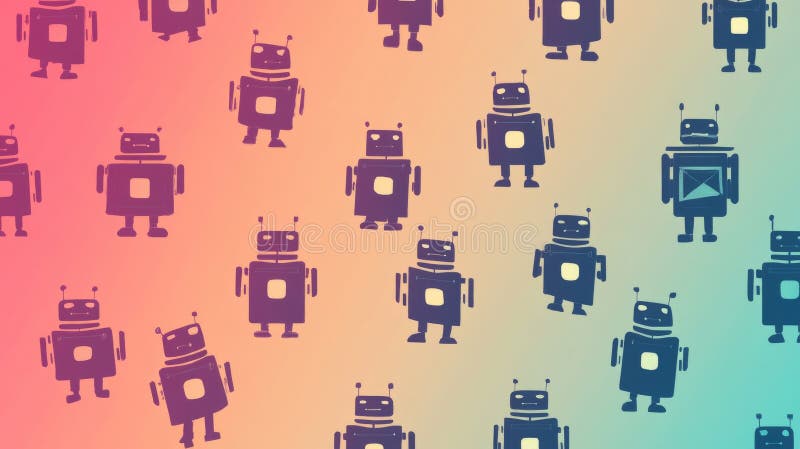Cute Robots Pattern Standing on Gradient Background Stock Photo - Image ...