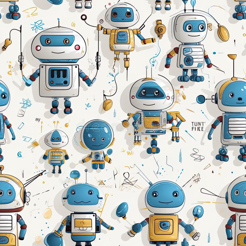 Cute Robots in a Seamless Pattern with Vibrant Colors (tiled Stock ...