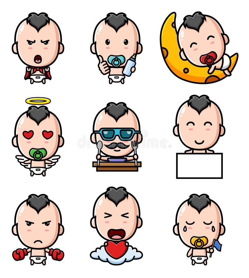 The Cute Rock Baby of the Mascot Bundle Set Stock Vector - Illustration ...