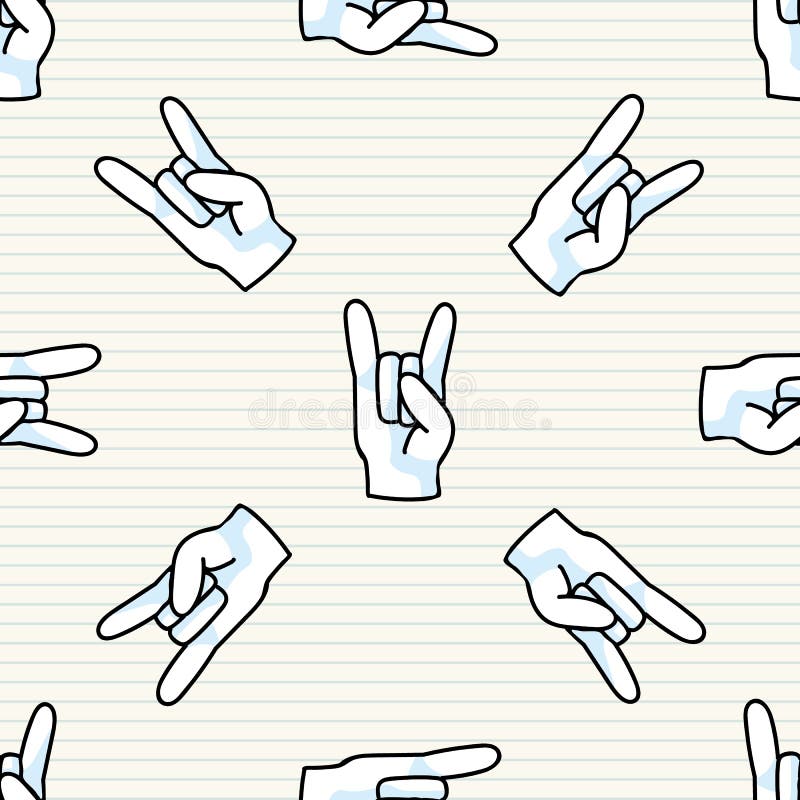 Cute Rock on Hand Symbol Seamless Pattern. Hand Drawn Expression ...
