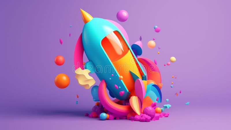 Cute Rocket in Abstract Style in Trending Color Palette with Generative ...