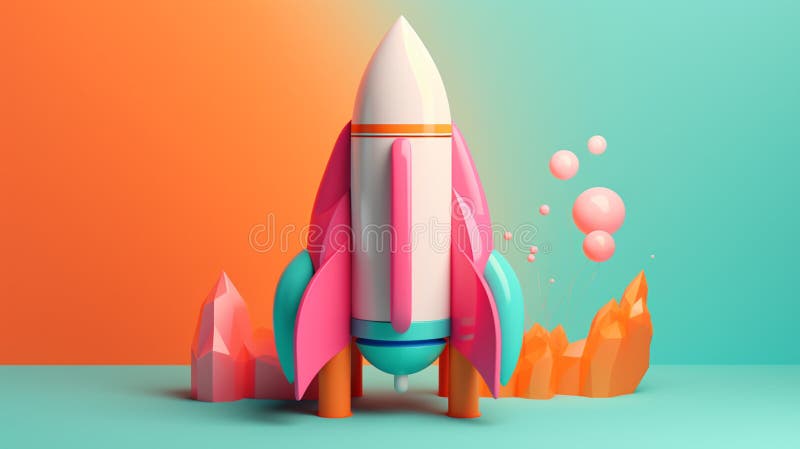 Cute Rocket in Abstract Style in Trending Color Palette with Generative ...