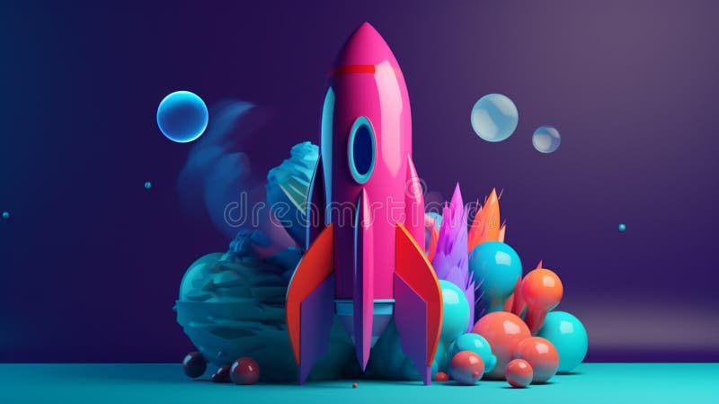 Cute Rocket in Abstract Style in Trending Color Palette with Generative ...