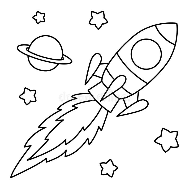 Cute Rocket Cartoon Coloring Page Illustration Vector. for Kids ...
