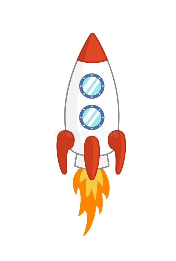 Cute Rocket with Fire and Red Elements. Cartoon, Vector Stock Vector ...