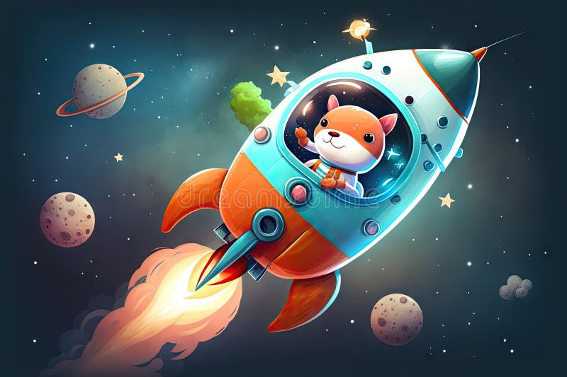 Cute Rocket Start, with Fireworks Display and Music in the Background ...