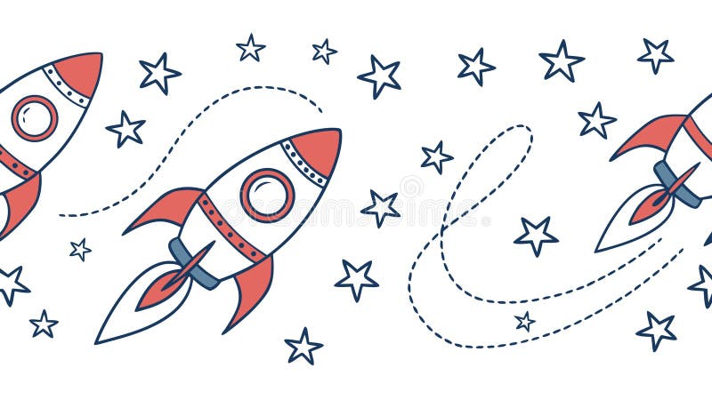 Cute Rocket Ships Starry Space Pattern, Vector Design Generative AI ...