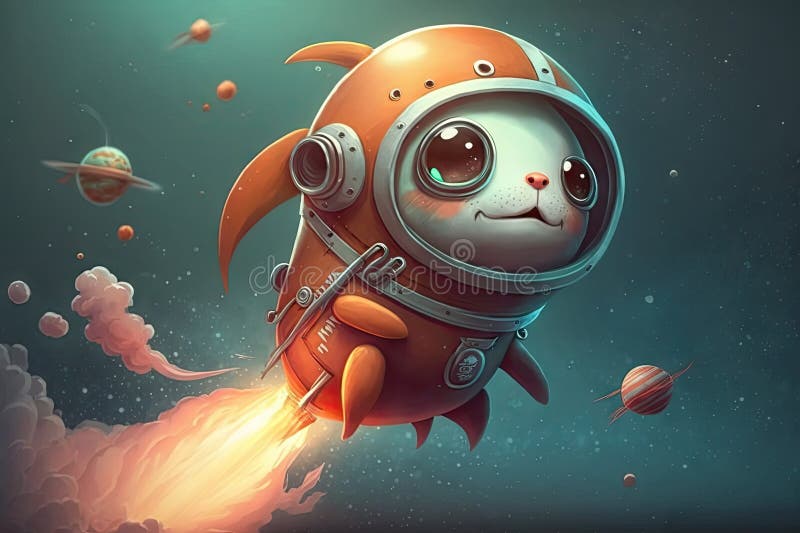 Cute Rocket Start with View of Outer Space in the Background Stock ...