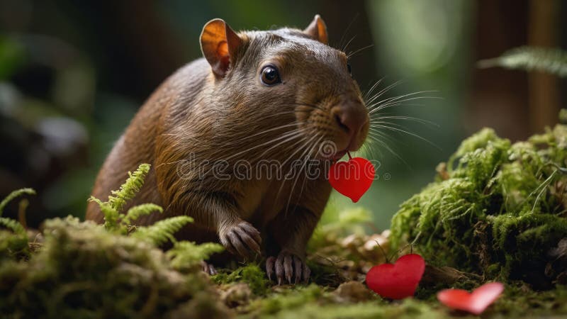 Adorable Rodent Holding a Heart in Mossy Forest Stock Illustration ...