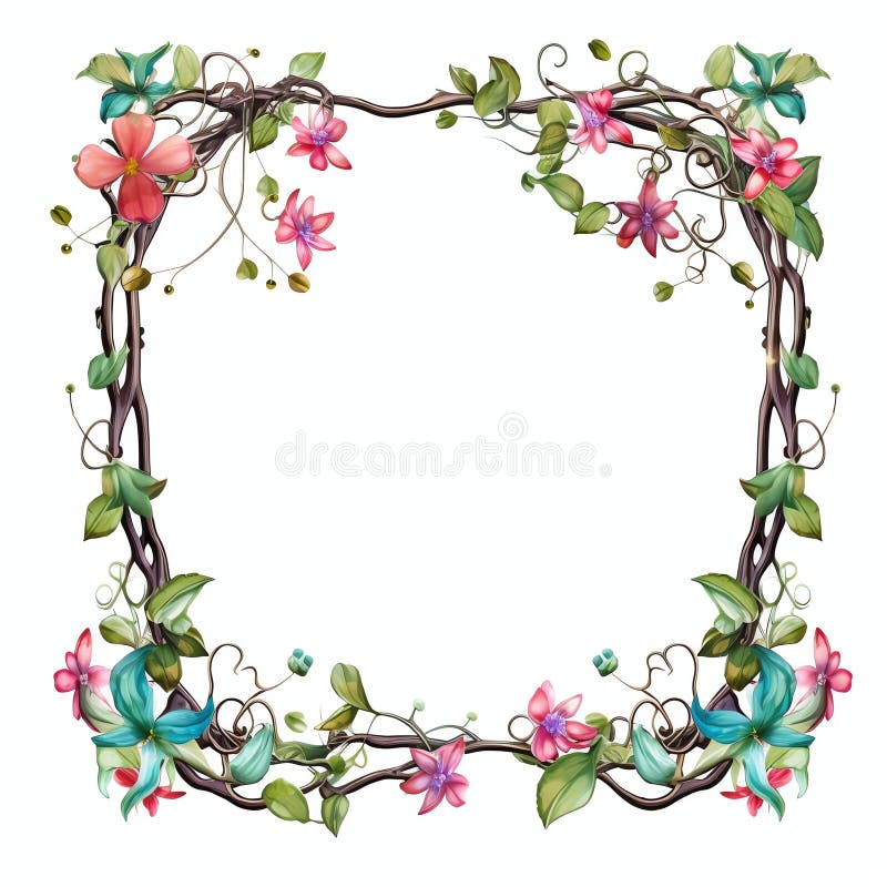 Cute Romantic Wild Vines Floral Frame Watercolor Stock Illustration ...