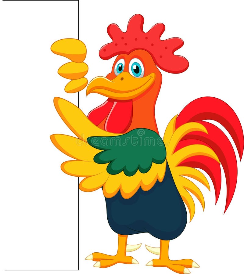 Cute Rooster Cartoon Presenting Stock Vector - Illustration of feather ...