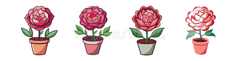 Cute Rose in Pot Vector Illustration Stock Vector - Illustration of ...