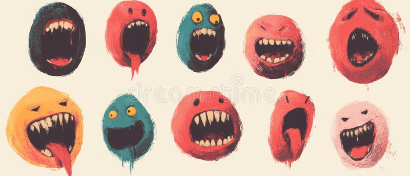 Cute Round Characters Express Various Emotions with Funny Faces and ...