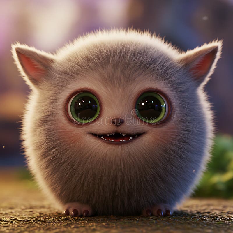 A Cute, Round Creature with Fluffy Fur and Large, Shiny Green Eyes. it ...
