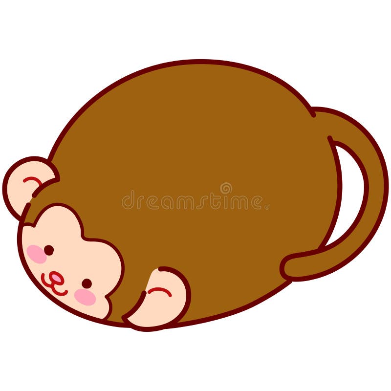 Cute and Round Simple Brown Monkey Illustration Outlined Stock Vector ...