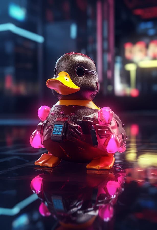 A Cute Rubber Duck with Neon Light Generative AI Stock Illustration ...