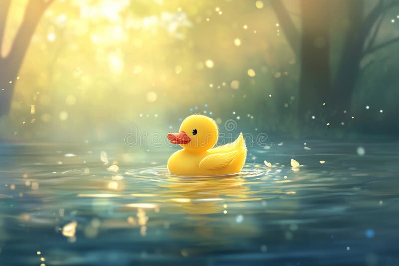 Cute Rubber Duck Swimming in a Puddle. Stock Photo - Image of duckling ...