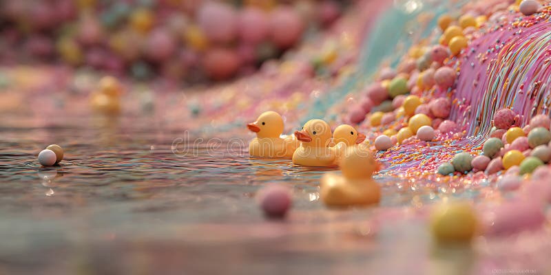 Cute Rubber Ducks in Pastel Candy Land Stock Illustration ...