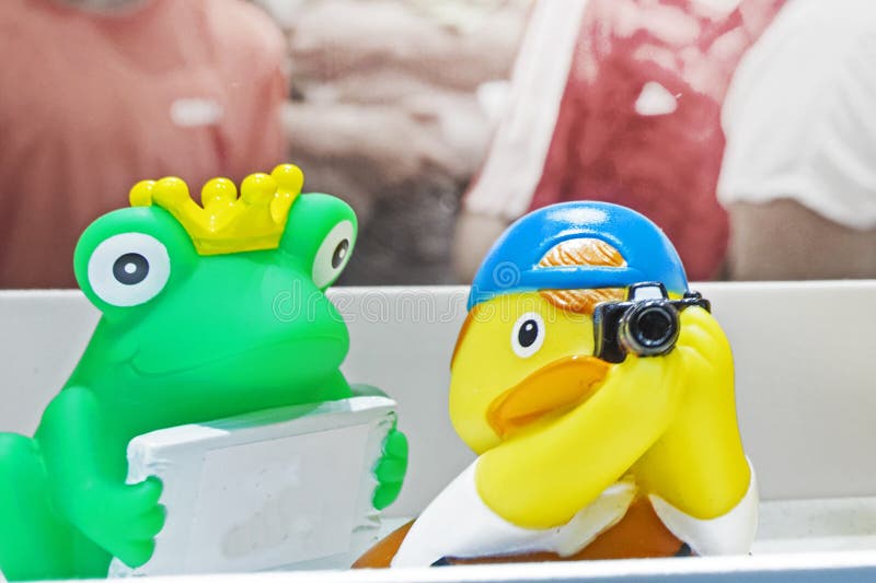 Cute Rubber Toy Frog and Duck on Display Editorial Photography - Image ...