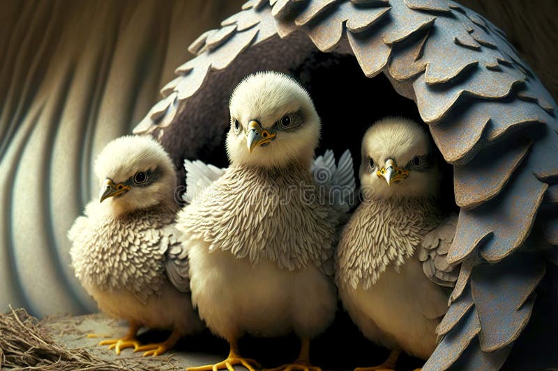 Cute Ruffled Chicks with Small Sharp Beaks Stock Illustration ...