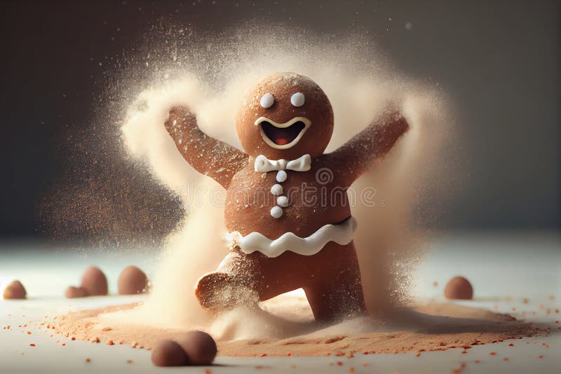 Cute Running Gingerbread Cookie with Powdered Sugar and Chocolate on ...