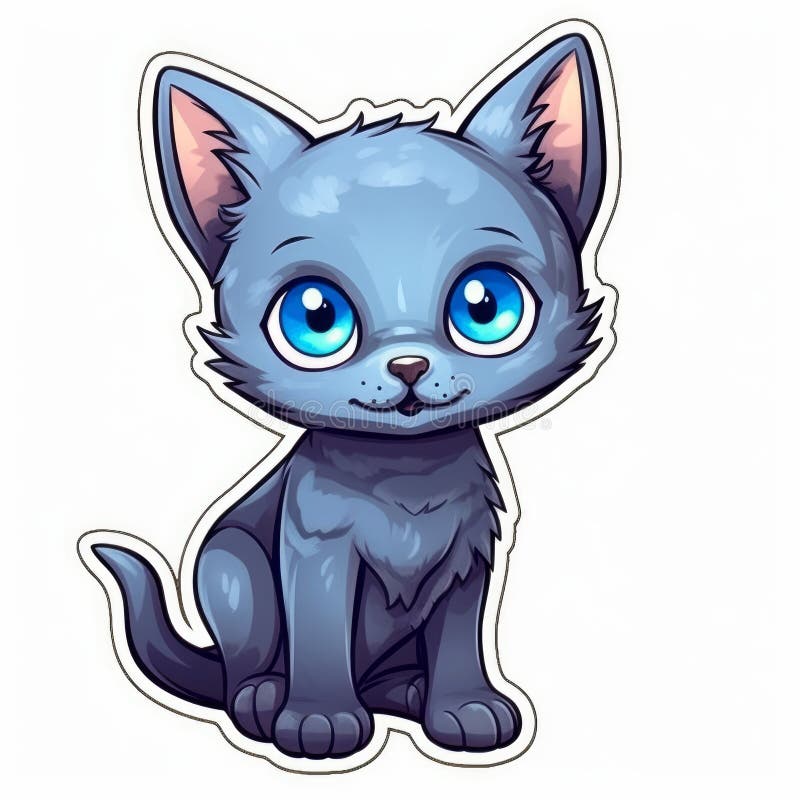 Cute Russian Blue Kitten Illustration Stock Illustration - Illustration ...