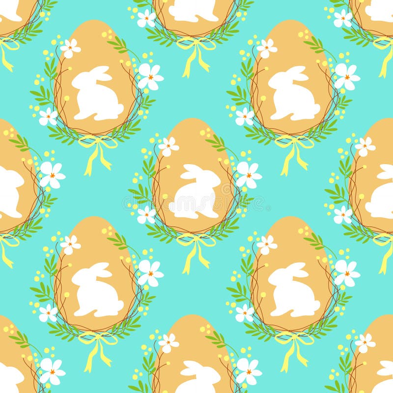 Cute Rustic Hand Drawn Easter Seamless Pattern with Wreath of Spring ...
