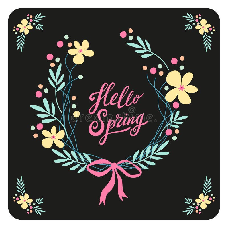 Cute Rustic Wreath with Hand Drawn Flowers Stock Illustration ...