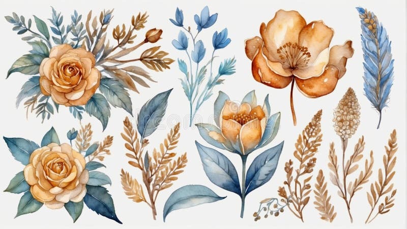 Cute Rustic Style Floral Set Stock Illustration - Illustration of plant ...