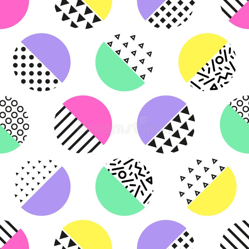 Cute 80`s Style Seamless Geometric Pattern with Circles Stock Vector ...