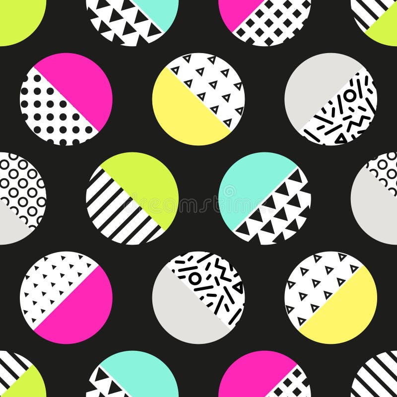 Cute 80`s Style Seamless Geometric Pattern with Circles Stock Vector ...